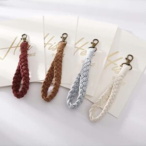 Poagoep 2 Pcs Macrame Keychain Boho Handmade Wristlet Keychain Wrist Lanyard Key Chain for Women（2）