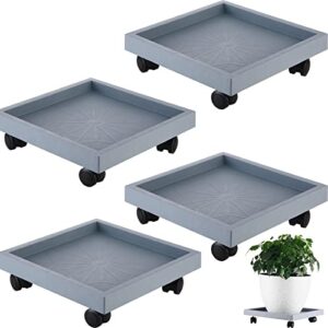 4 packs 14 inch square plant caddy with wheels rolling plant stand potted plant mover heavy duty plant dolly with casters for indoor and outdoor large plant roller base rolling cart, grey