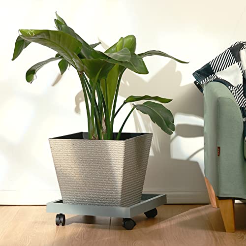 4 Packs 14 inch Square Plant Caddy with Wheels Rolling Plant Stand Potted Plant Mover Heavy Duty Plant Dolly with Casters for Indoor and Outdoor Large Plant Roller Base Rolling Cart, Grey