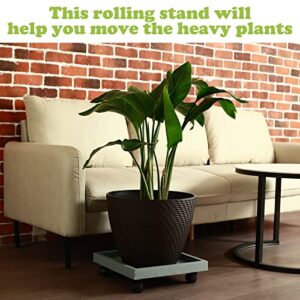 4 Packs 14 inch Square Plant Caddy with Wheels Rolling Plant Stand Potted Plant Mover Heavy Duty Plant Dolly with Casters for Indoor and Outdoor Large Plant Roller Base Rolling Cart, Grey