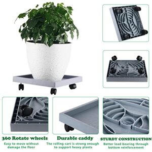 4 Packs 14 inch Square Plant Caddy with Wheels Rolling Plant Stand Potted Plant Mover Heavy Duty Plant Dolly with Casters for Indoor and Outdoor Large Plant Roller Base Rolling Cart, Grey