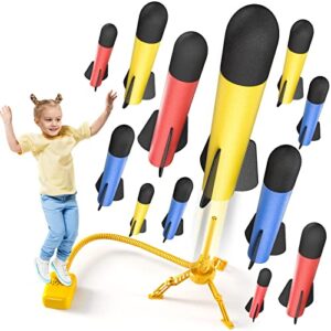 temi rocket launcher for kids, 12 foam rockets and stomp launcher pad, launch up to 100+ft, kids outdoor toys, birthday gift toys for kids boys girls age 3 4 5 6 + years old