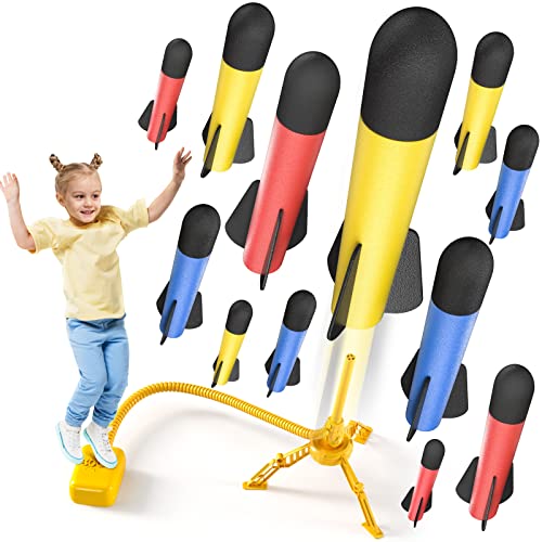 TEMI Rocket Launcher for Kids, 12 Foam Rockets and Stomp Launcher Pad, Launch up to 100+ft, Kids Outdoor Toys, Birthday Gift Toys for Kids Boys Girls Age 3 4 5 6 + Years Old