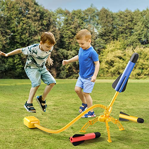 TEMI Rocket Launcher for Kids, 12 Foam Rockets and Stomp Launcher Pad, Launch up to 100+ft, Kids Outdoor Toys, Birthday Gift Toys for Kids Boys Girls Age 3 4 5 6 + Years Old