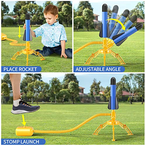 TEMI Rocket Launcher for Kids, 12 Foam Rockets and Stomp Launcher Pad, Launch up to 100+ft, Kids Outdoor Toys, Birthday Gift Toys for Kids Boys Girls Age 3 4 5 6 + Years Old