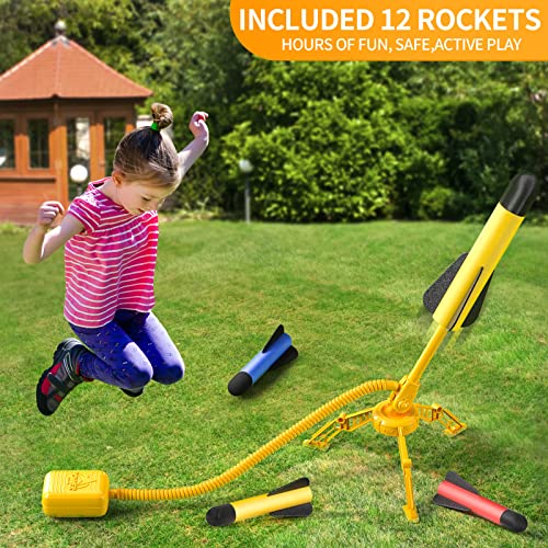 TEMI Rocket Launcher for Kids, 12 Foam Rockets and Stomp Launcher Pad, Launch up to 100+ft, Kids Outdoor Toys, Birthday Gift Toys for Kids Boys Girls Age 3 4 5 6 + Years Old