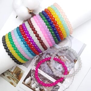 FIRAZIO 21Pcs 6mm Beaded Bracelets Handmade Stretch Glass Bracelet for Women Multicolor Crystal Beads Bracelet Elastic Round Bead Bracelets Jewelry