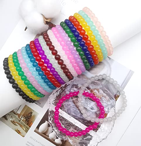 FIRAZIO 21Pcs 6mm Beaded Bracelets Handmade Stretch Glass Bracelet for Women Multicolor Crystal Beads Bracelet Elastic Round Bead Bracelets Jewelry