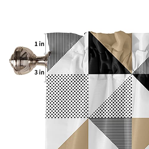 SIGOUYI Kitchen Valances for Windows, Simple Black and White Gold Triangle Pattern Kitchen Curtains, Kitchen Decor Short Curtains Rod Pocket Small Window Curtains, 54"x18" Bathroom Curtains Window