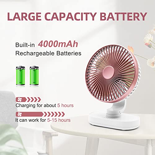 ASYOURZ Small Desk Fan Oscillating Table Fan 9 Inch, USB Rechargeable Fan 4000mAh Battery Operated Fan, Adjustable Desktop Fan with 4 Speeds Portable Fan Desk Fan for Bedroom Office Travel Bathroom