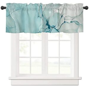 kitchen valances for windows, marble texture abstract teal white gold glitter splatter kitchen curtains, kitchen decor short curtains rod pocket small window curtains, 54"x18" bathroom curtains window