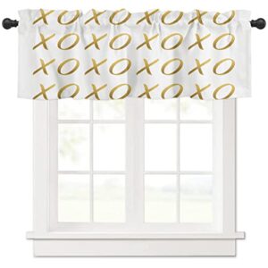 sigouyi kitchen valances for windows, gold xo letter on white kitchen curtains, kitchen decor short curtains, blackout curtain rods pocket small window curtains, 54"x18" bathroom curtains window