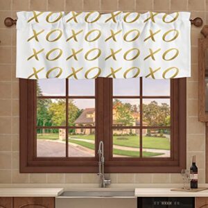 SIGOUYI Kitchen Valances for Windows, Gold XO Letter on White Kitchen Curtains, Kitchen Decor Short Curtains, Blackout Curtain Rods Pocket Small Window Curtains, 54"x18" Bathroom Curtains Window