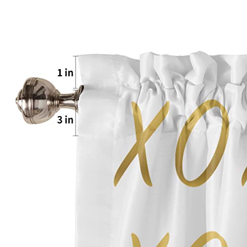 SIGOUYI Kitchen Valances for Windows, Gold XO Letter on White Kitchen Curtains, Kitchen Decor Short Curtains, Blackout Curtain Rods Pocket Small Window Curtains, 54"x18" Bathroom Curtains Window