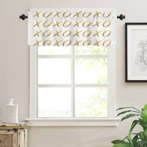 SIGOUYI Kitchen Valances for Windows, Gold XO Letter on White Kitchen Curtains, Kitchen Decor Short Curtains, Blackout Curtain Rods Pocket Small Window Curtains, 54"x18" Bathroom Curtains Window