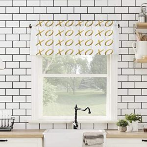 SIGOUYI Kitchen Valances for Windows, Gold XO Letter on White Kitchen Curtains, Kitchen Decor Short Curtains, Blackout Curtain Rods Pocket Small Window Curtains, 54"x18" Bathroom Curtains Window