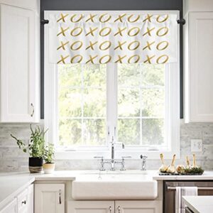 SIGOUYI Kitchen Valances for Windows, Gold XO Letter on White Kitchen Curtains, Kitchen Decor Short Curtains, Blackout Curtain Rods Pocket Small Window Curtains, 54"x18" Bathroom Curtains Window