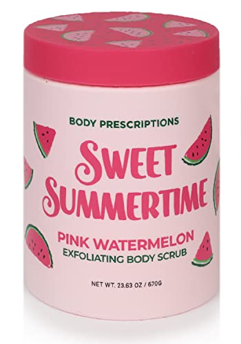 Body Prescriptions Exfoliating Body Scrub | 21.16 Oz Body Cleanser Infused with Pink Watermelon | Daily Body Wash for Nourished and Ultra Smooth Skin, Sweet Summertime?