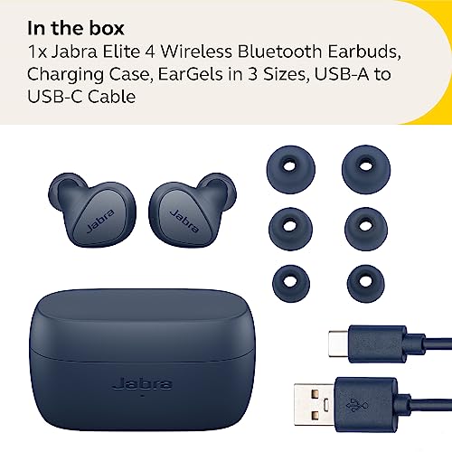 Jabra Elite 4 True Wireless Earbuds - Active Noise Cancelling Headphones - Discreet & Comfortable Bluetooth Earphones, Laptop, iOS and Android Compatible - Navy