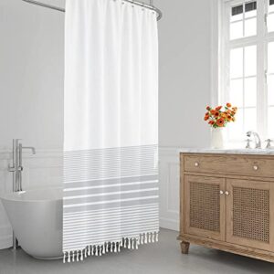 GiuMsi 72"X72" Gray and White Stripe Shower Curtain with Boho Tassel 12 Hooks for Bathroom Home Classic Farmhouse Modern Decorations Polyester Waterproof Fabric Curtains-Thickness Upgrades-170 g/m2