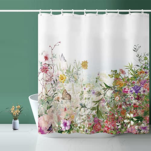 Niidder Shower Curtain, Fabric Shower Curtain Colored Flowers Shower Curtain - 72" W x 72" L with 12 Hooks for Home Hotels Shower Curtains for Bathroom, Waterproof Shower Curtain Liners