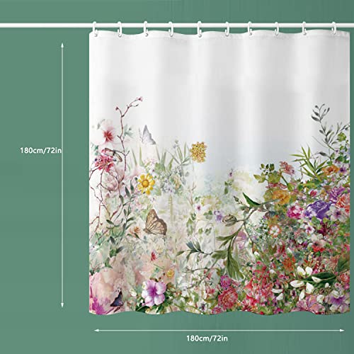 Niidder Shower Curtain, Fabric Shower Curtain Colored Flowers Shower Curtain - 72" W x 72" L with 12 Hooks for Home Hotels Shower Curtains for Bathroom, Waterproof Shower Curtain Liners