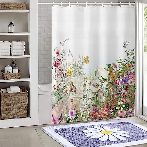 Niidder Shower Curtain, Fabric Shower Curtain Colored Flowers Shower Curtain - 72" W x 72" L with 12 Hooks for Home Hotels Shower Curtains for Bathroom, Waterproof Shower Curtain Liners