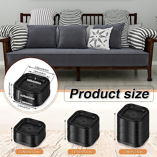 Ecally 32 Pack Furniture Risers Adjustable Bed Risers Desk Leg Risers 1.38" Stackable Heavy Duty Bed Lifts Risers Square Bed Raising Blocks for Mattress Table Leg Desk Chair Couch Sofa Dorm (Black)