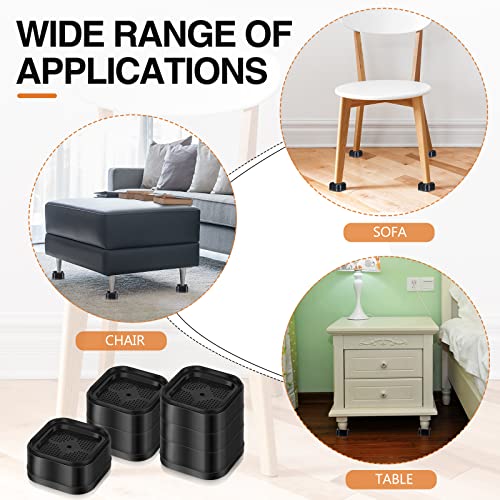 Ecally 32 Pack Furniture Risers Adjustable Bed Risers Desk Leg Risers 1.38" Stackable Heavy Duty Bed Lifts Risers Square Bed Raising Blocks for Mattress Table Leg Desk Chair Couch Sofa Dorm (Black)