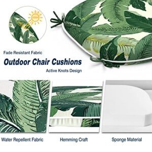 Melody Elephant Outdoor Chair Cushions Set of 4, Water Resistant Patio Chair Pads with Ties, Seat Cushions for Home Garden Furniture Decoration, 16”x17”, Swaying Palms Green