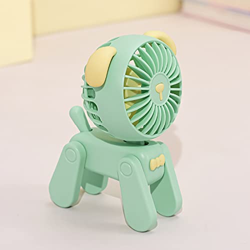 NICE POINT Mini Desk Fan for Kids,Cute Portable Rechargeable Green Puppy Table Fan, 3 Speeds Children students handheld folding Small fan for Home Office Outdoor Camping