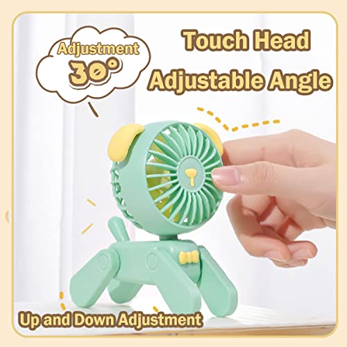 NICE POINT Mini Desk Fan for Kids,Cute Portable Rechargeable Green Puppy Table Fan, 3 Speeds Children students handheld folding Small fan for Home Office Outdoor Camping