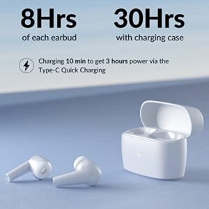 TONEMAC M3 Active Noise Cancelling Wireless Earbuds, Bluetooth 5.3 Headphones with 4 Mics ENC Clear Calls, 30H Playtime, Immersive Deep Bass Earphones, Transparency Mode, in-Ear Lightweight, White