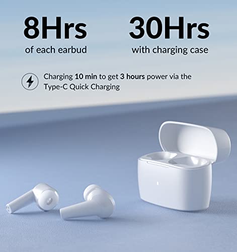 TONEMAC M3 Active Noise Cancelling Wireless Earbuds, Bluetooth 5.3 Headphones with 4 Mics ENC Clear Calls, 30H Playtime, Immersive Deep Bass Earphones, Transparency Mode, in-Ear Lightweight, White