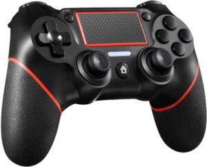 deeptick wireless gamepad controller for ps4/pc with motion motors and audio function, mini led indicator, usb cable and anti-slip (red)