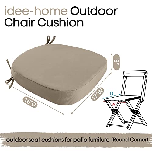 idee-home Outdoor Chair Cushions Set of 2, Waterproof Patio Furniture Cushions with Ties, Thick Outdoor Cushion Seat Cushion Dining Chair Cushions 17" x 16" x 3" Indoor Chair Pads Antique Beige