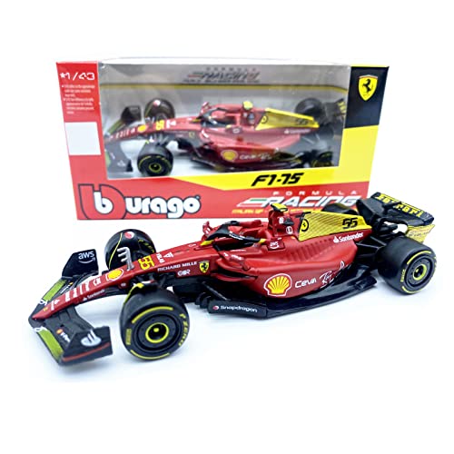 HTLNUZD Bburago 1/43 2022 F1-75 #55 75th Anniversary Carlos Sainz 1:43 Formula One Racing Car Alloy Die Cast Collection Vehicles Model (biao 75th #55)