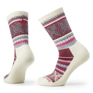 smartwool everyday fair isle sweater light cushion merino wool crew socks for men and women, natural, large