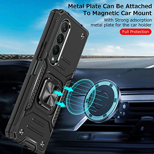 RLUYIDIKS for Samsung Galaxy Z Fold 4 Case,360°Rotate Ring Stand Magnetic Cover Case,Military Grade Protection Shockproof Phone Case,7.6inch for Samsung Galaxy Z Fold 4 5G,Black RUS01-11