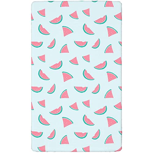 Watermelon Themed Fitted Mini Crib Sheets,Portable Mini Crib Sheets Toddler Bed Mattress Sheets-Baby Crib Sheets for Girl or Boy,24“ x38“,Pastel Pink Dark Seafoam Pale Blue