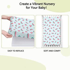 Watermelon Themed Fitted Mini Crib Sheets,Portable Mini Crib Sheets Toddler Bed Mattress Sheets-Baby Crib Sheets for Girl or Boy,24“ x38“,Pastel Pink Dark Seafoam Pale Blue