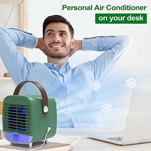 Mini Portable Air Conditioner, Personal Desk Air Conditioner Pure Chill Evaporative, Stepless Speed Control and Night Light, Small Air Conditioner for Bedroom Office Desktop -Green