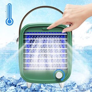 Mini Portable Air Conditioner, Personal Desk Air Conditioner Pure Chill Evaporative, Stepless Speed Control and Night Light, Small Air Conditioner for Bedroom Office Desktop -Green