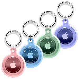 4 pack airtag holder, airtag case waterproof apple air tag case with keychain, shockproof & dustproof airtag holders for pet tracking, bags, kids, keys, luggage（4 colors）