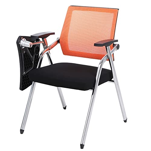 Student Chair With Desk Attached, Mesh Office Chair With Lumbar Support,Foldable Computer Desk Chair With Tablet Arm Writing Board And Cup Holder Metal Frame Backrest Table Chair ( Color : Orange )