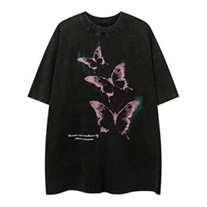 Aelfric Eden Mens Oversized Shirts Washed Butterfly Graphic Tee Casual Loose Streetwear Tops