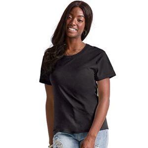 hanes originals cotton t-shirt, classic crewneck women's tee, curved back hem, black, large