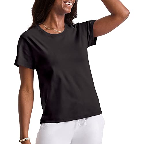 Hanes Originals Tri-Blend, Curved-Hem Tee, Classic Crewneck T-Shirt for Women, Black, X Small