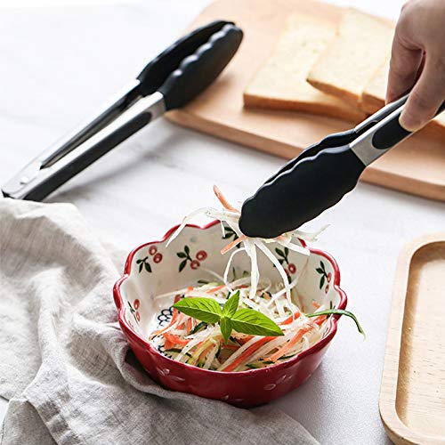 2-Pack of 9" (Small) & 12" (Large) Kitchen Tongs Set: Non-Stick Silicone-Stainless Steel Cooking Tongs, BPA Free, Heat Resistant (480°F) - Non-Slip Grip & Locking Metal Food Tongs (Black)