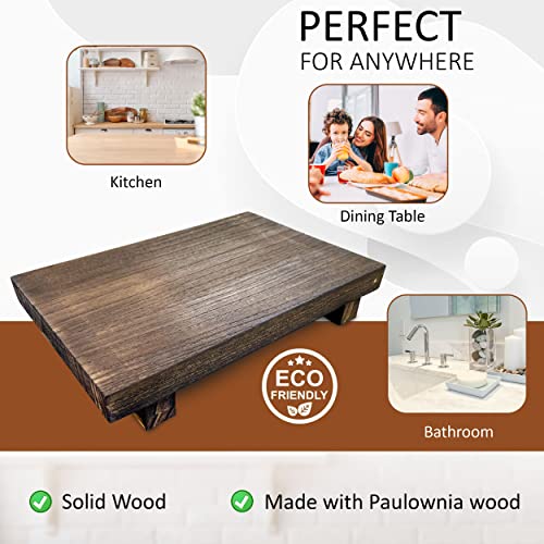 Lyfe Simple Wood Riser for Decor - Rustic Pedestal Stand - Handmade Small Wood Tray - Soap Tray for Kitchen Sink, Dish Soap Tray, Wood Tray for Bathroom, Wooden Stand for Display (Brown, 12 x 7 Inch)